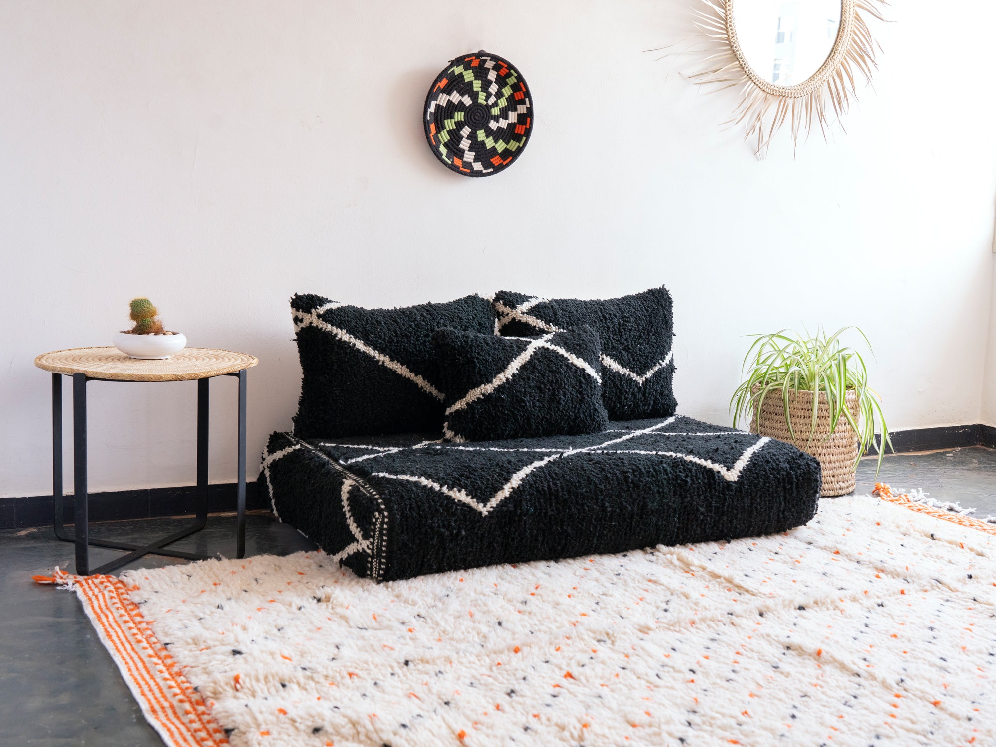 Black Moroccan Floor Sofa, Boho Floor Couch, Modular Sofa Couch, Floor