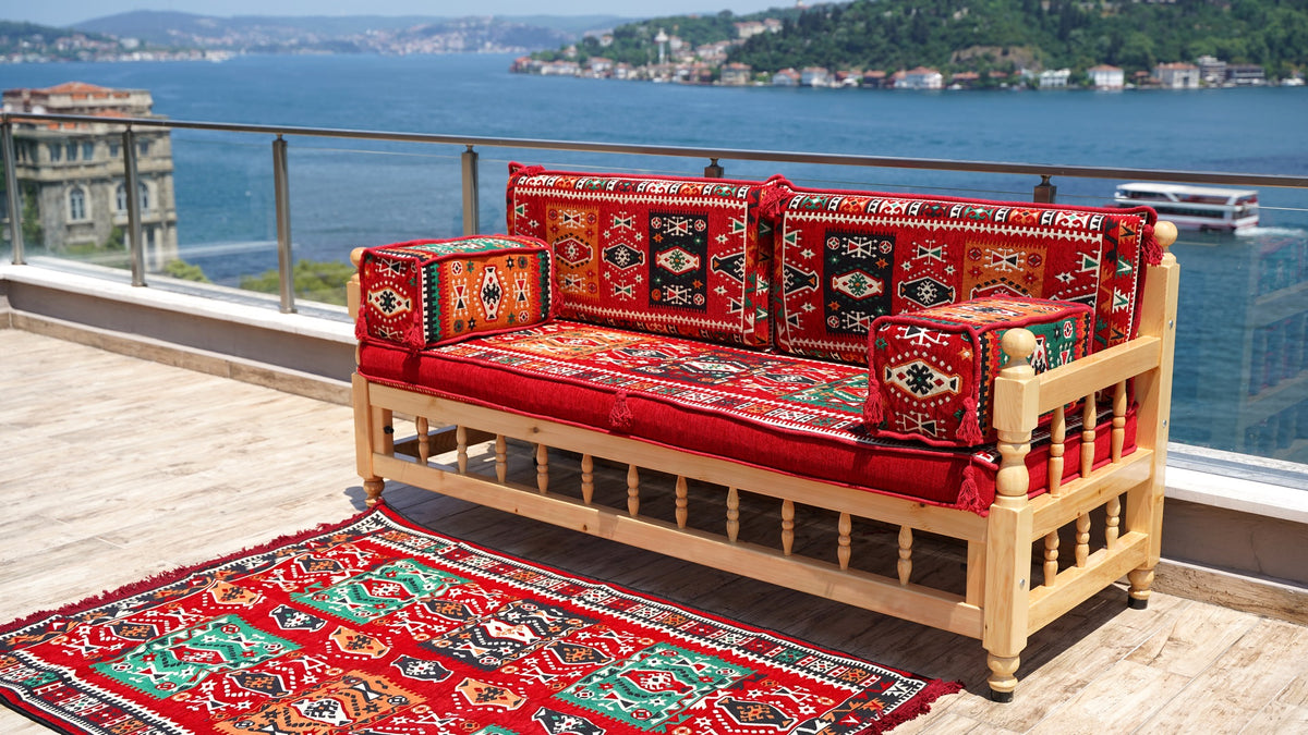 Red Single Arabic Majlis, Wooden Bench Sofa Sets, Patio Benches, Pine ...