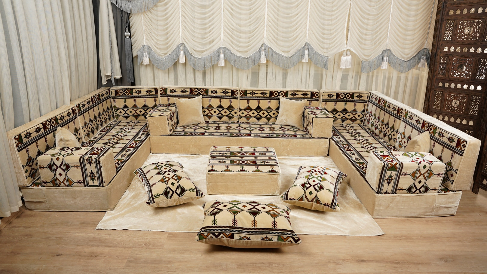 Loveseat Floor Sofa, Arabic Floor Cushion, Diwan Sofa Sets, Middle Eas