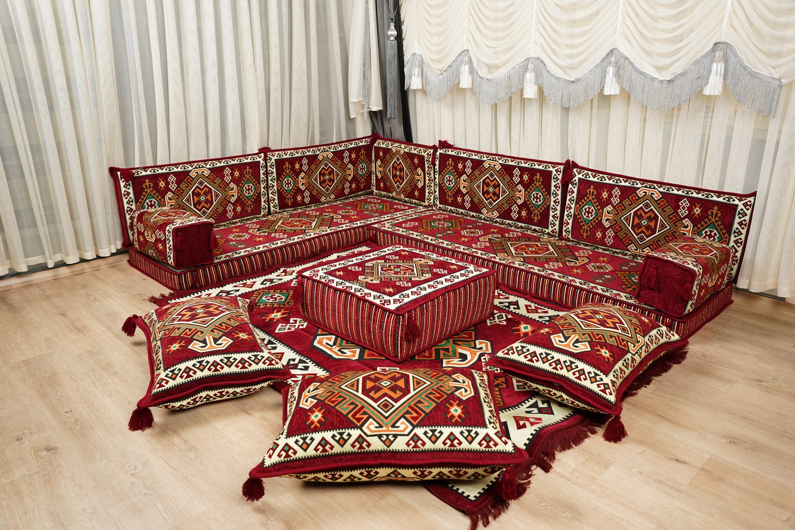 Arabic Traditional Floor Sofa, L Diwan Sofa Sets, Corner Sofa Seating,