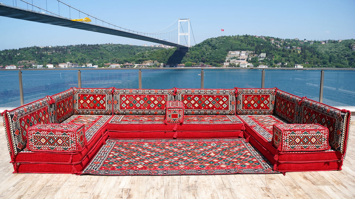 8'' Thickness U Sofa Set, Handmade Arabic Sofa, Turkish Seating Pillow