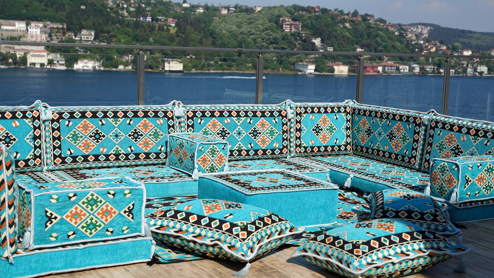 Turquoise Floor Cushions, Arabic Majlis, U Shaped Arabic Sofa Set,Trad