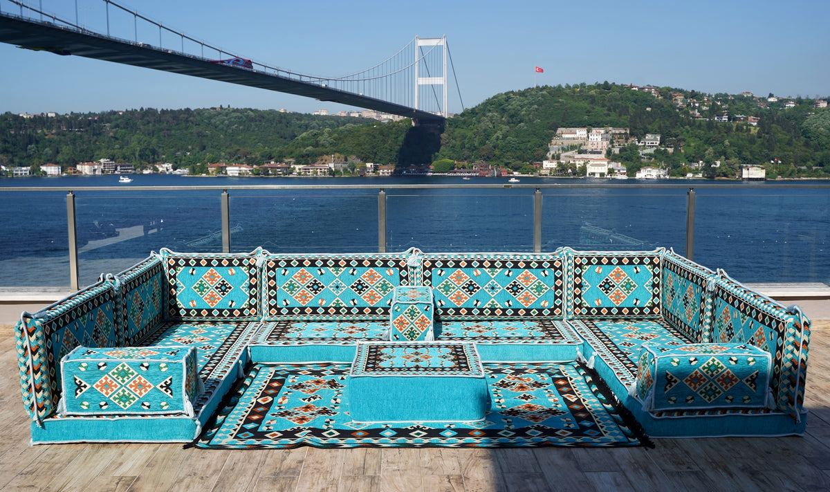 Turquoise Floor Cushions, Arabic Majlis, U Shaped Arabic Sofa Set,Trad