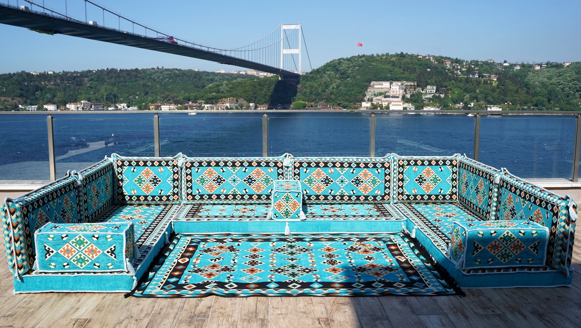 Turquoise Floor Cushions, Arabic Majlis, U Shaped Arabic Sofa Set,Trad