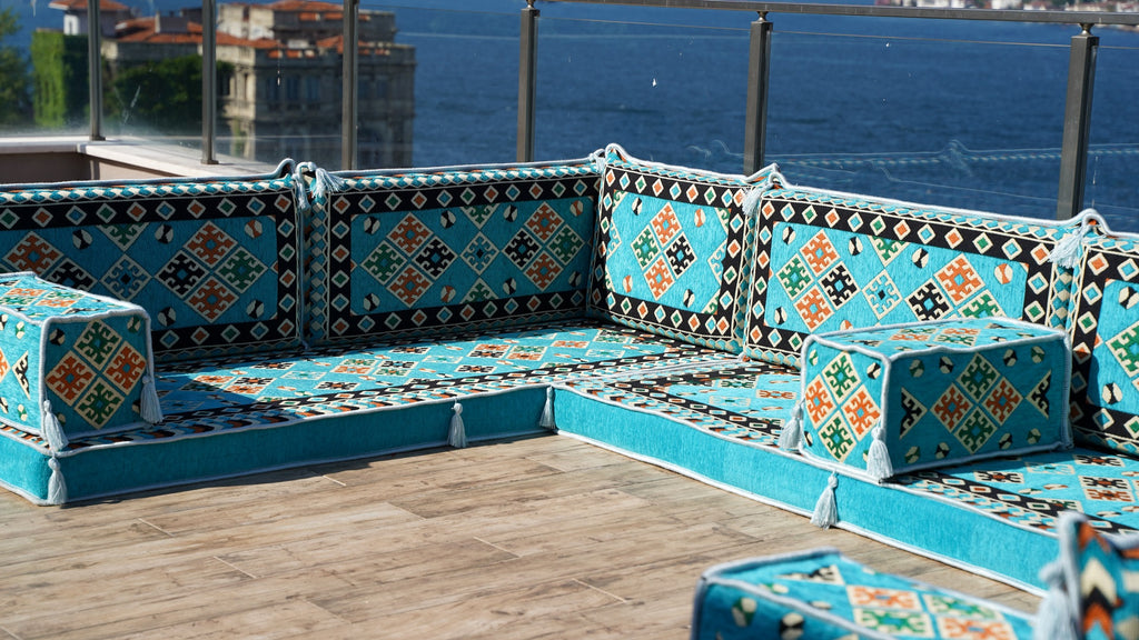 Turquoise Floor Cushions, Arabic Majlis, U Shaped Arabic Sofa Set,Trad