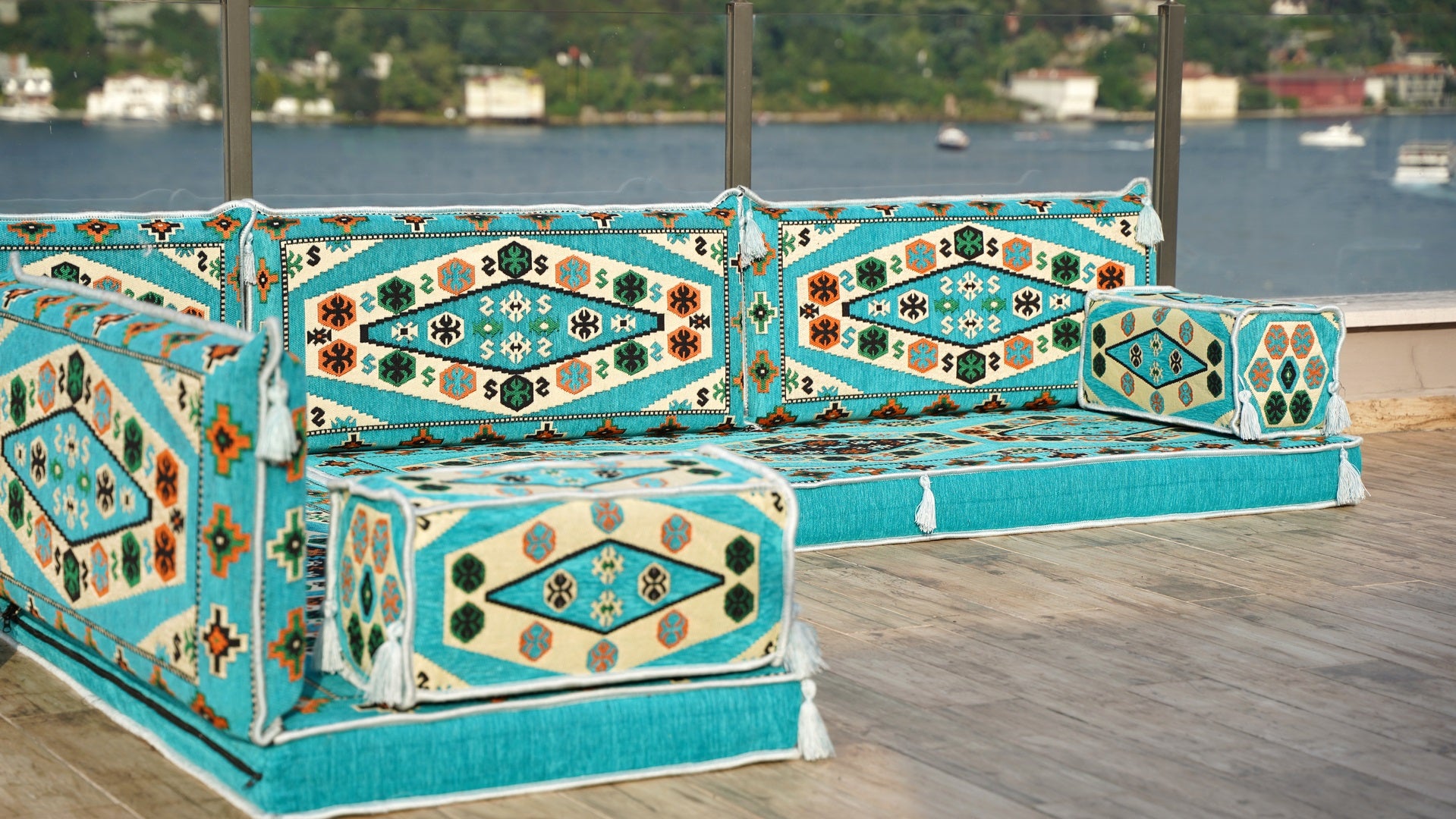 Light Blue Corner Arabic Seating Furniture, Handmade Livingroom Sofa ...
