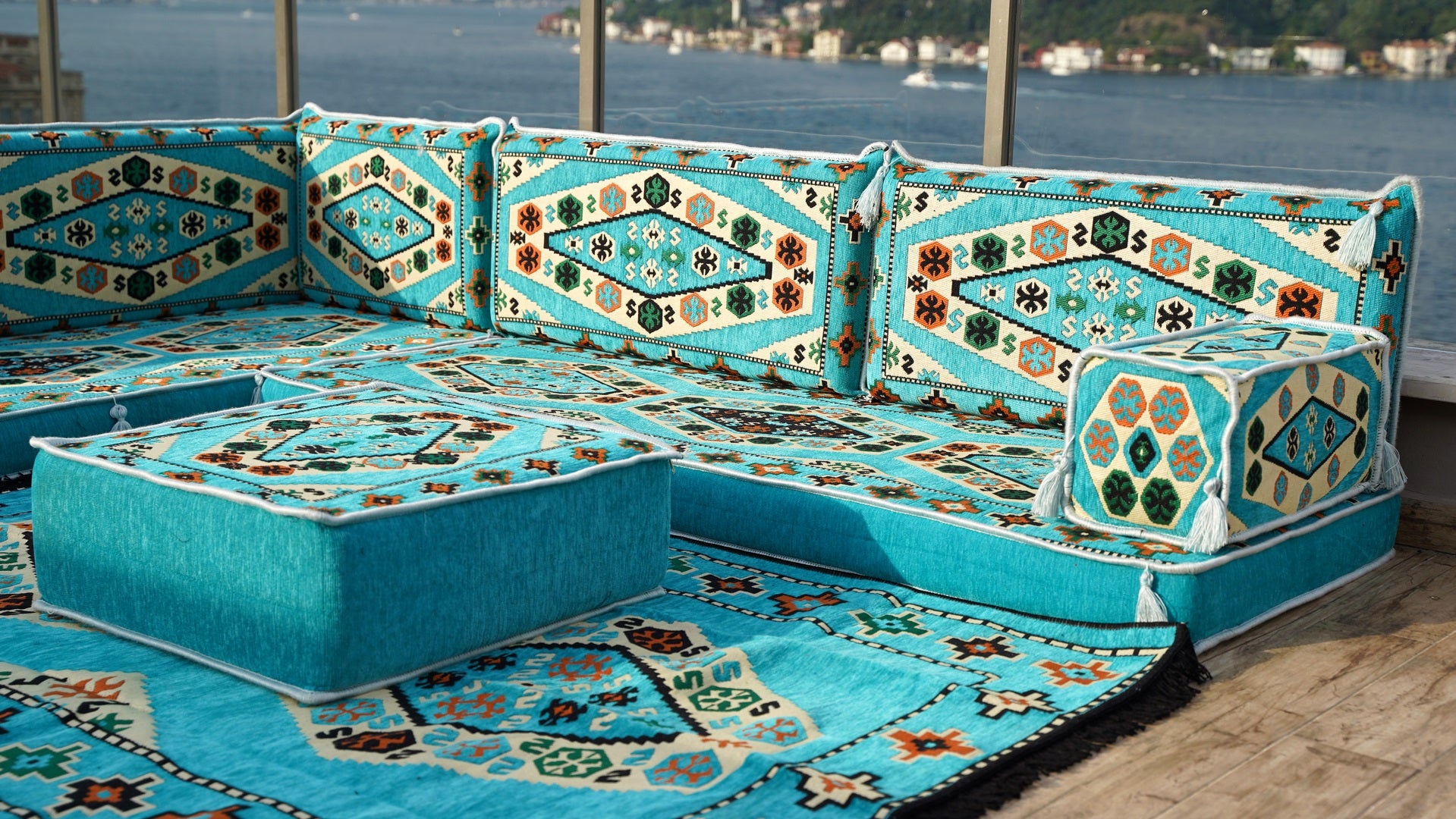 Light Blue Corner Arabic Seating Furniture, Handmade Livingroom Sofa ...