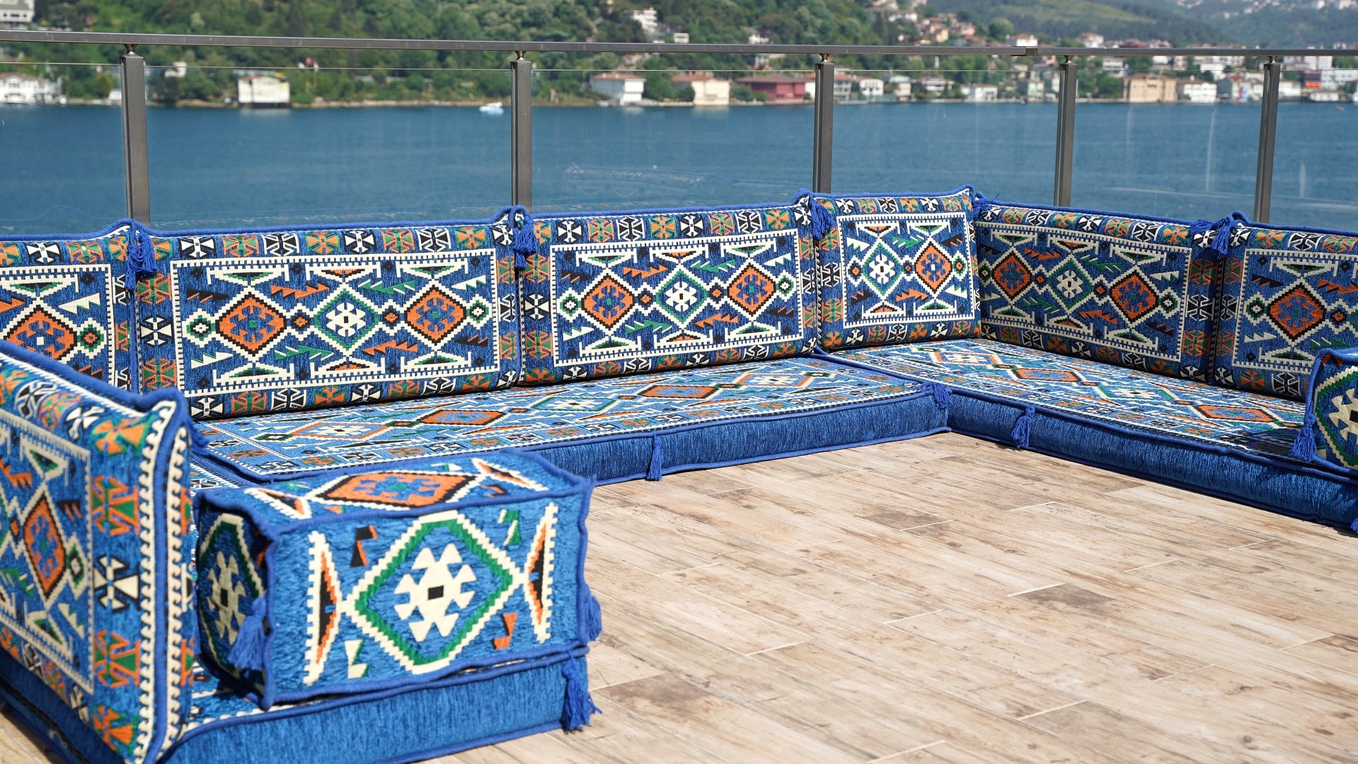 Arabic Sofa, Moroccan Sofa, Modular Cushion, Blue Garden Sofa Set, Ben
