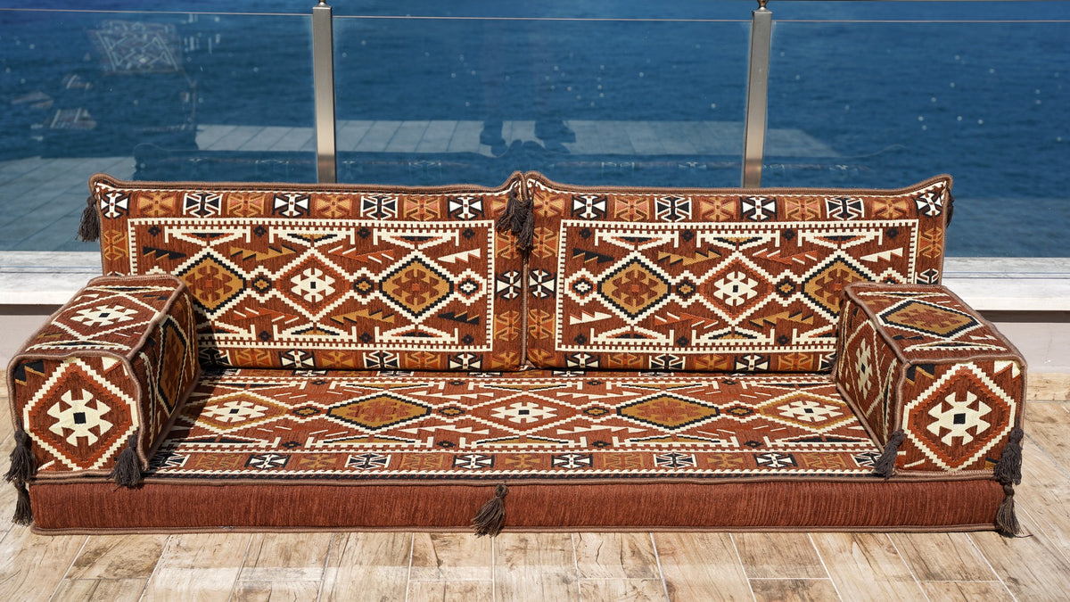 Brown Single Corner Sofa Seating Set, Arabic Sofa Set, Oriental Floor