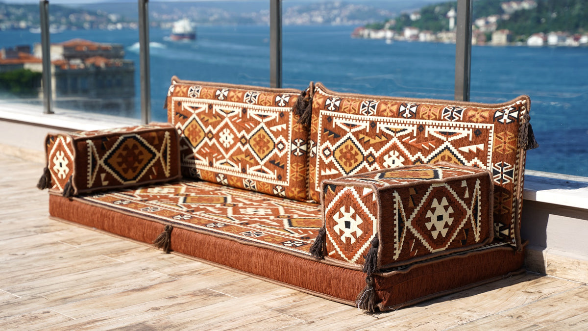 Brown Single Corner Sofa Seating Set, Arabic Sofa Set, Oriental Floor