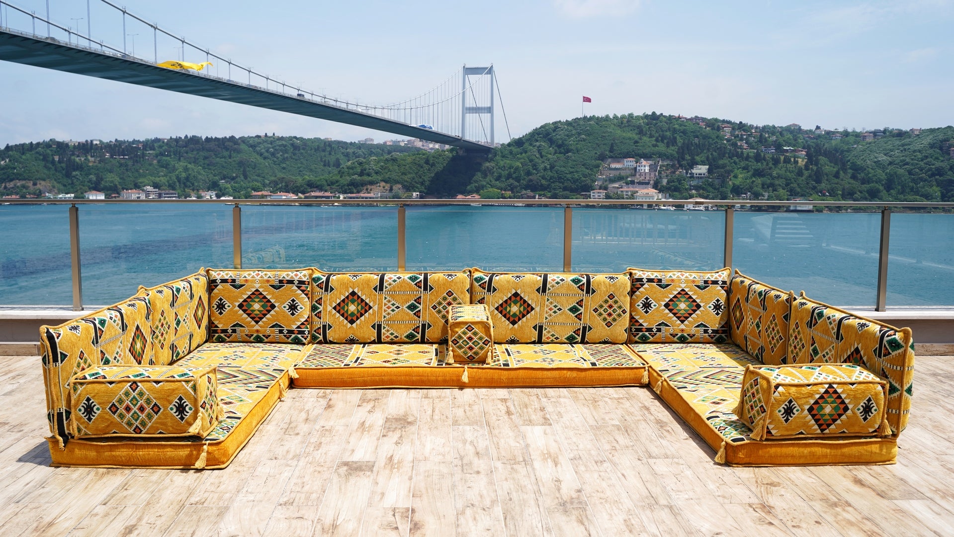 Yellow U Shaped Arabic Sofa Set, Arabic Majlis, Living Room Furniture,