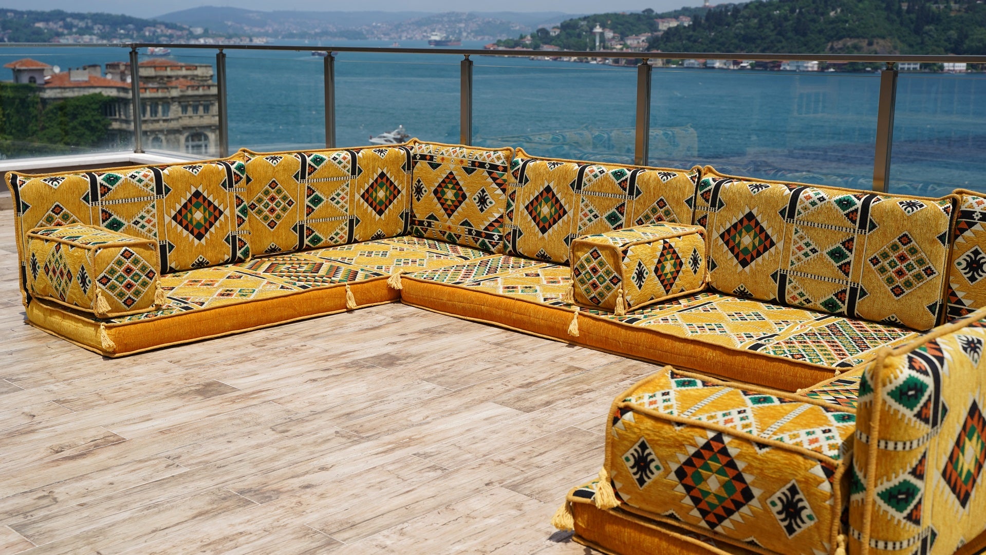 Yellow U Shaped Arabic Sofa Set, Arabic Majlis, Living Room Furniture,