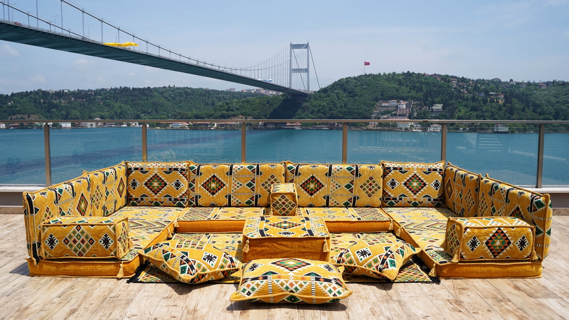 Yellow U Shaped Arabic Sofa Set, Arabic Majlis, Living Room Furniture,