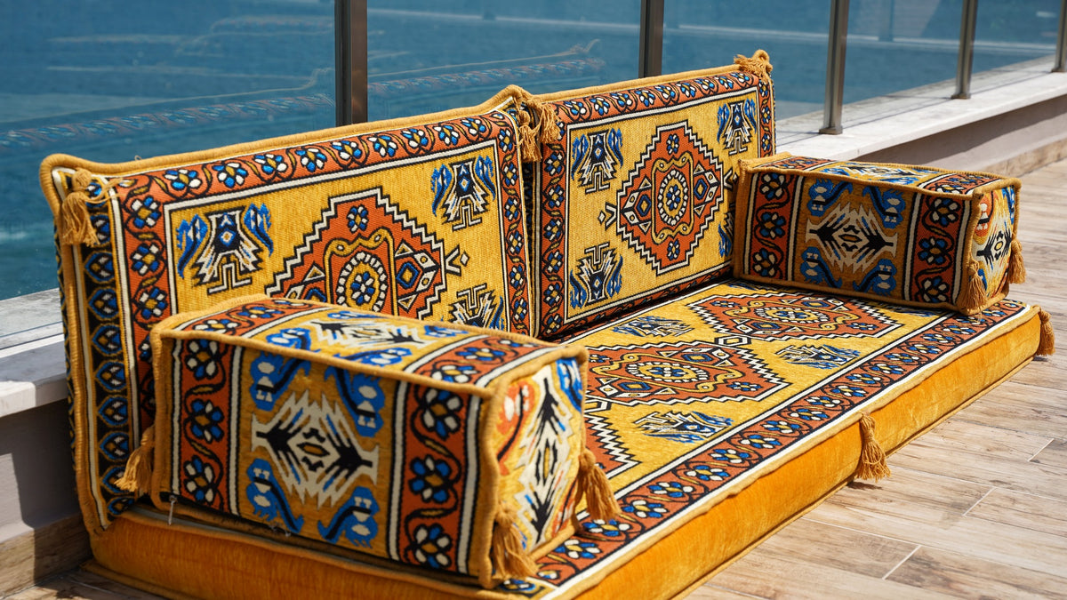 Yellow Arabic Sofa Set, Arabic Majlis, Turkish Floor Cushion, Single S