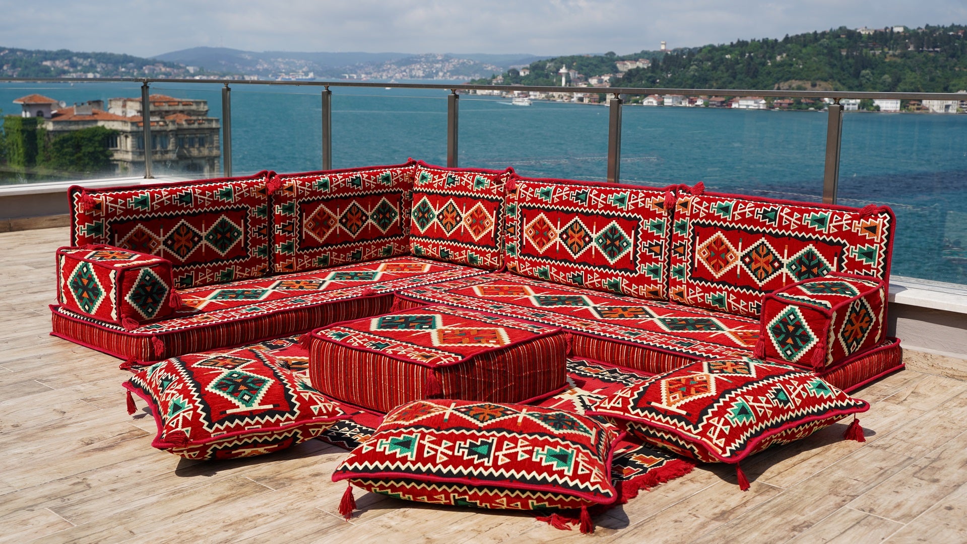 Red Arabic Majlis, Arabic Jalsa, Arabic Floor Sofa Seating Set, Tradit