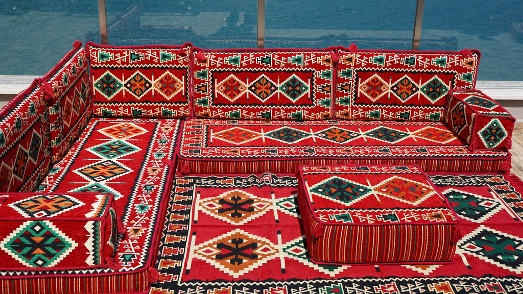 Red Arabic Majlis, Arabic Jalsa, Arabic Floor Sofa Seating Set, Tradit ...