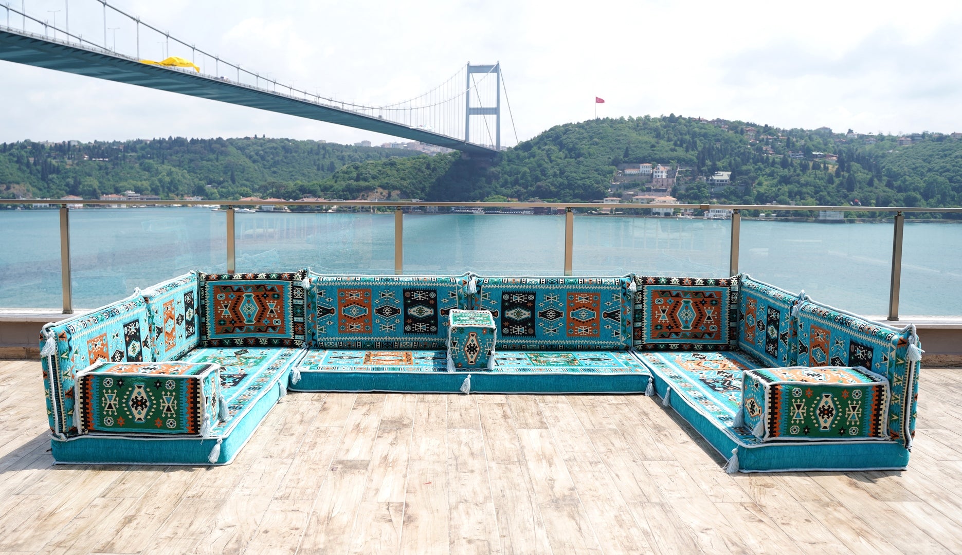 Light Blue Floor Seating Set, Corner Floor Sofa Set, Arabic Majlis, U ...