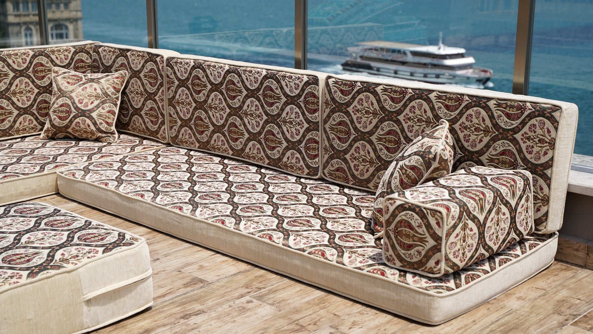 Traditional L Shaped Arabic Seating, Handmade Floor Couches, Sectional ...