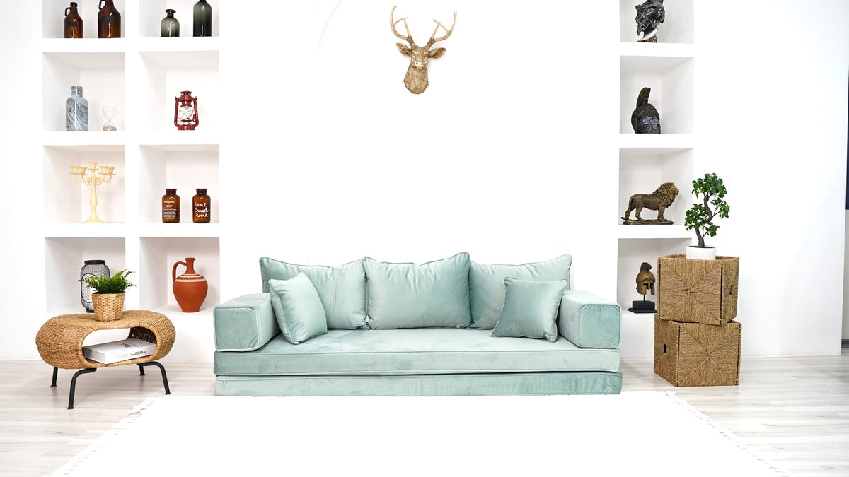 8" Thickness Green Sectional Sofas, Velvet Sofa Sets, Meditation Sofa ...